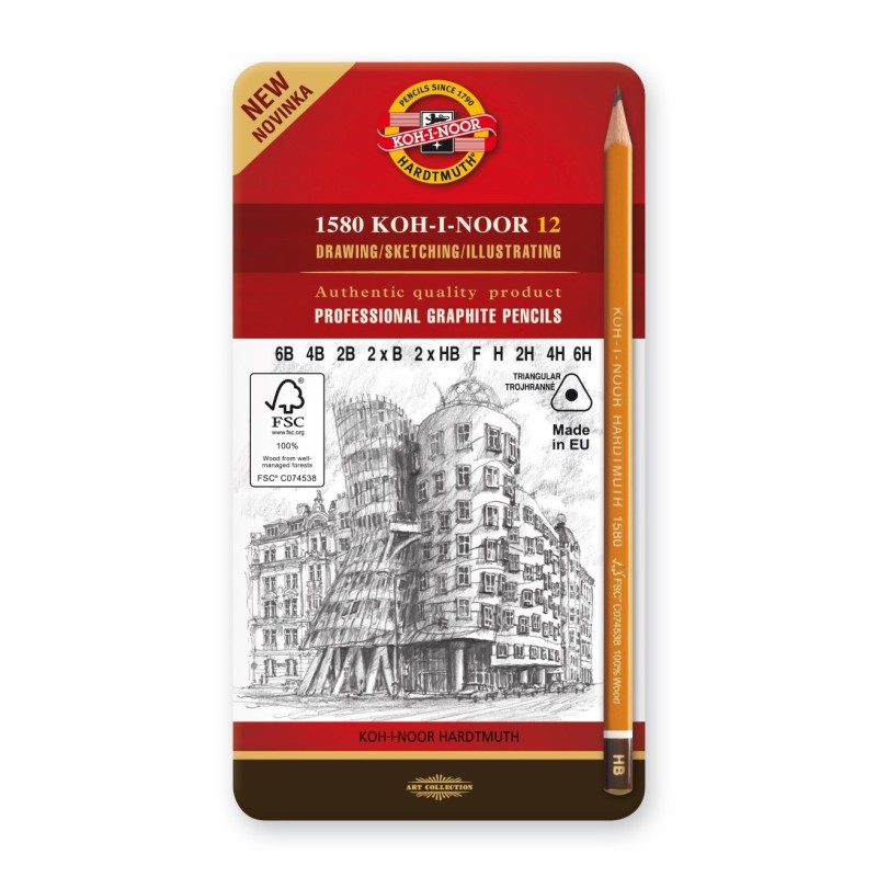et 12 Creioane Grafit Triunghiulare KOH-I-NOOR – Cutie Metalica - Koh-I ...