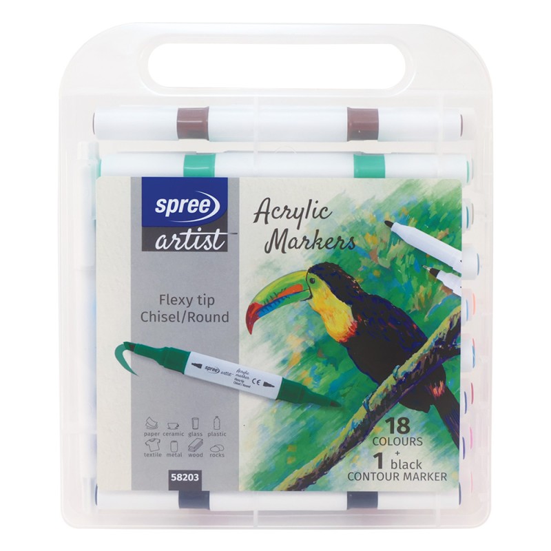 Set 18 Markere Flexi Acrilic SPREE | 2 Capete | Orice Suprafata - Koh-I ...
