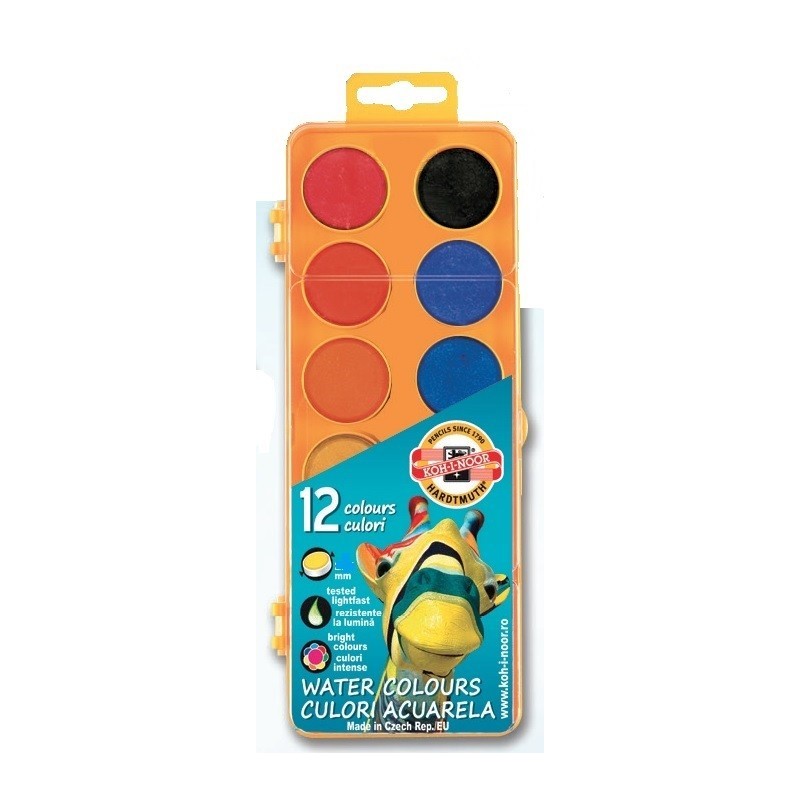 Set Acuarela Girafa 12 Culori, 30 mm – Pastile Mari - Koh-I-Noor
