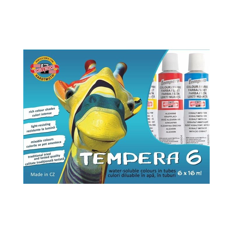Set Culori Tempera Girafa, Tub 16ml – 6/10 Culori Vibrante - Koh-I-Noor